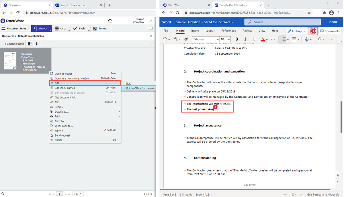 Edit Microsoft Office documents in DocuWare: easier, faster & together